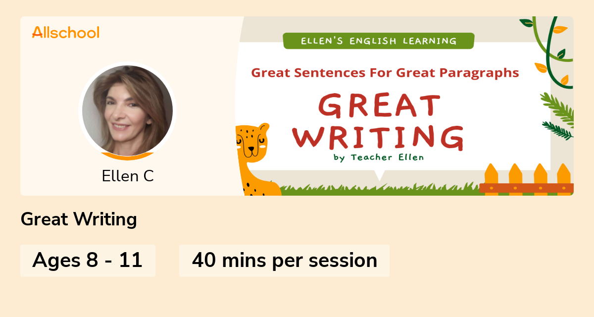 Great Writing Live Interative Class For Ages 8 11 Taught By Ellen C