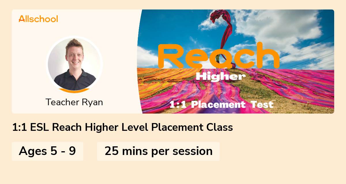 1:1 ESL Reach Higher Level Placement Class | Live interative class for ...