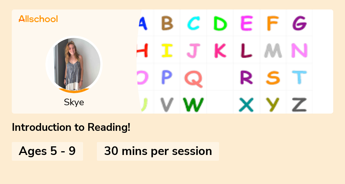 Introduction To Reading Live Interative Class For Ages 5 9 Taught