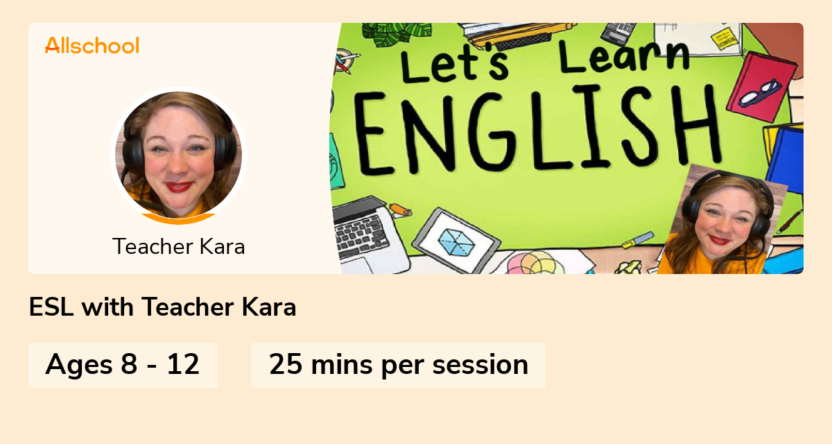 Esl With Teacher Kara Live Interative Class For Ages 8 12 Taught By