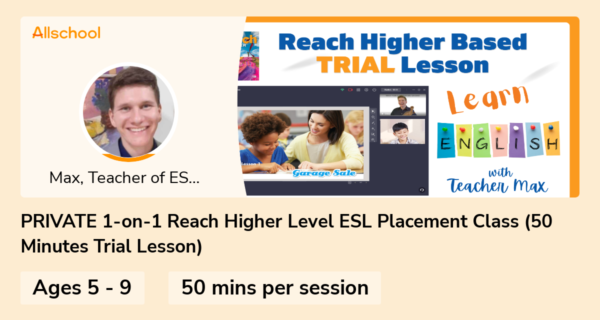 Private 1 On 1 Reach Higher Level Placement Class 50 Minutes Trial