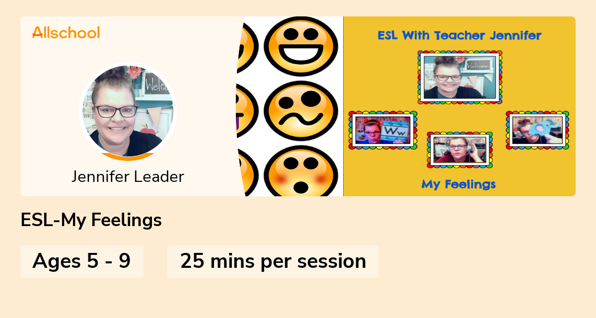Esl My Feelings Live Interative Class For Ages 5 9 Taught By