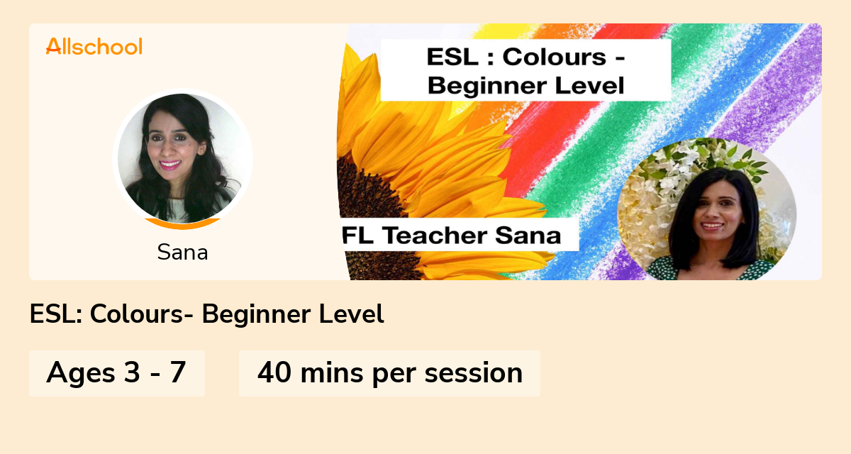 Esl Colours Beginner Level Live Interative Class For Ages 3 7