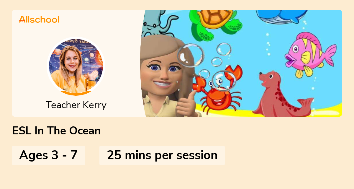 Esl In The Ocean Live Interative Class For Ages 3 7 Taught By