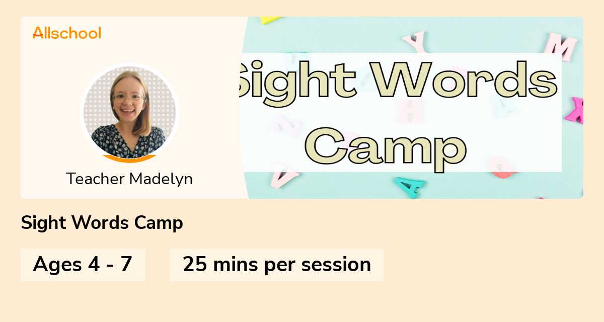 Sight Words Camp | Live interative class for ages 4-7 | taught by ...
