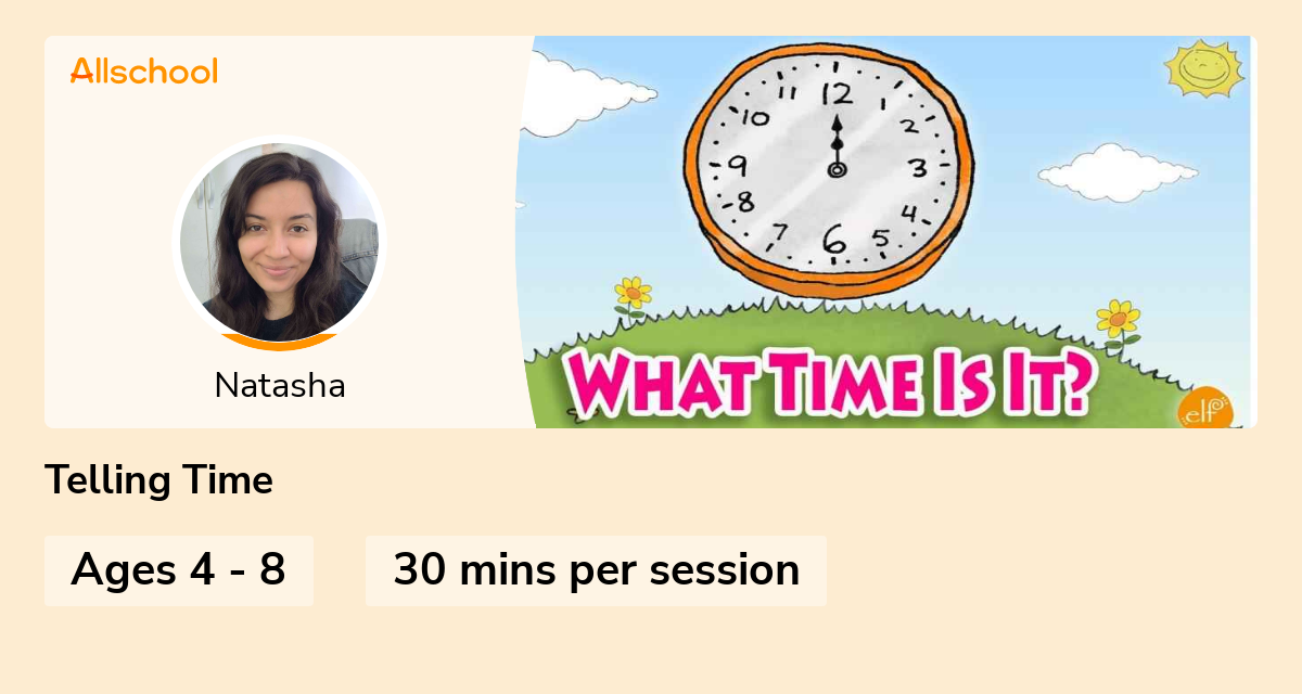 Telling Time | Live interative class for ages 4-8 | taught by Natasha ...