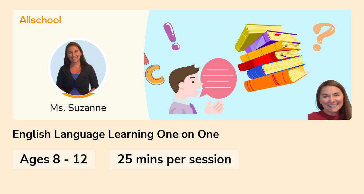 English Language Learning One On One Live Interative Class For Ages 8