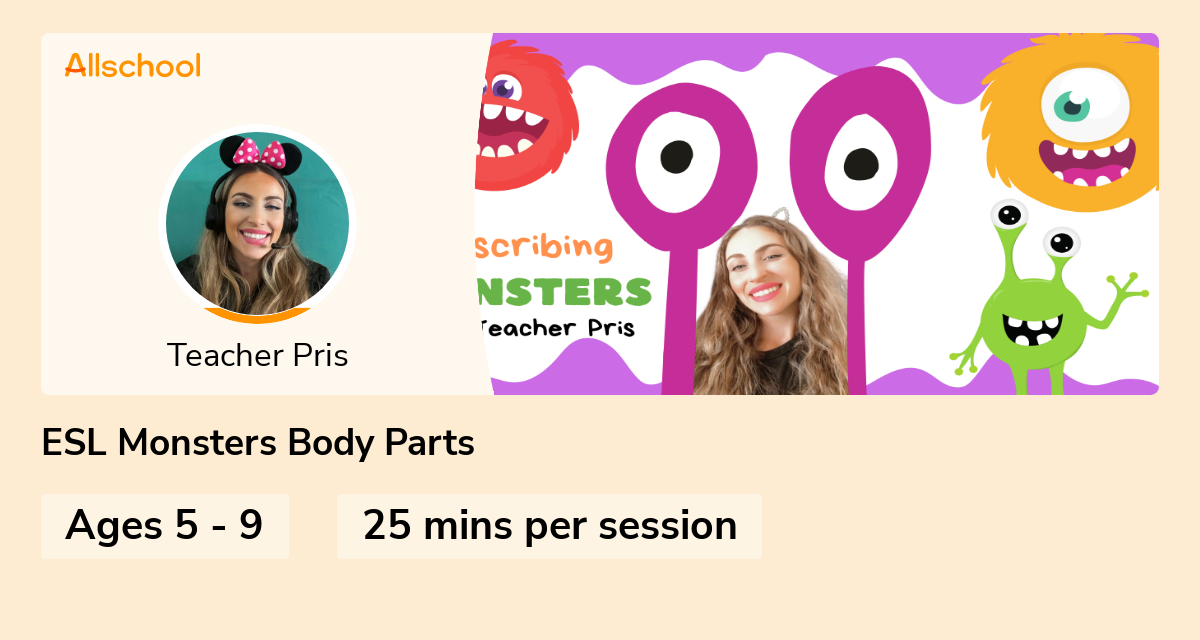 ESL Monsters Body Parts | Live interative class for ages 5-9 | taught ...