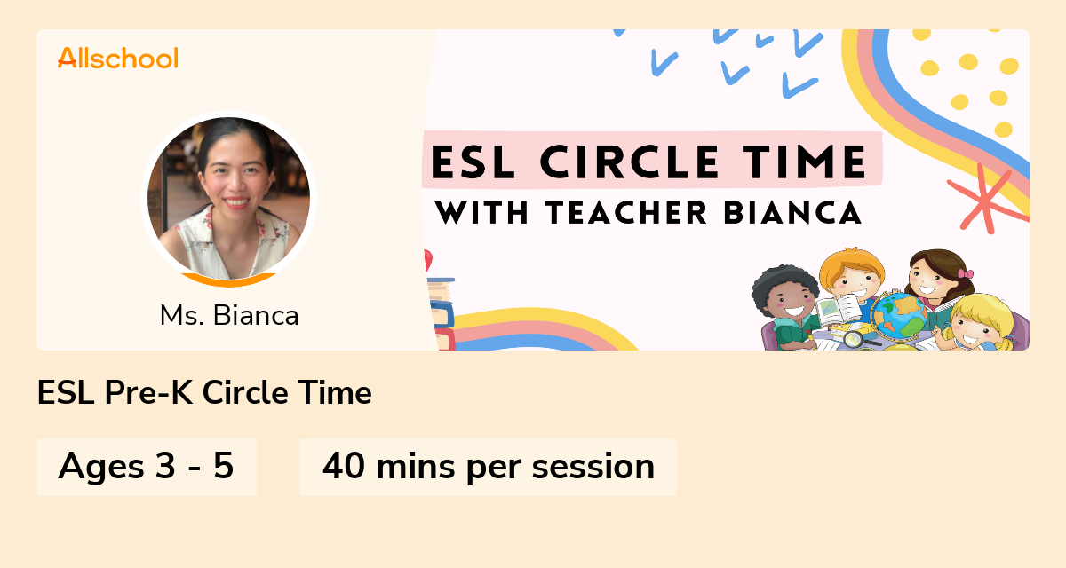 Esl Pre K Circle Time Live Interative Class For Ages 3 5 Taught By