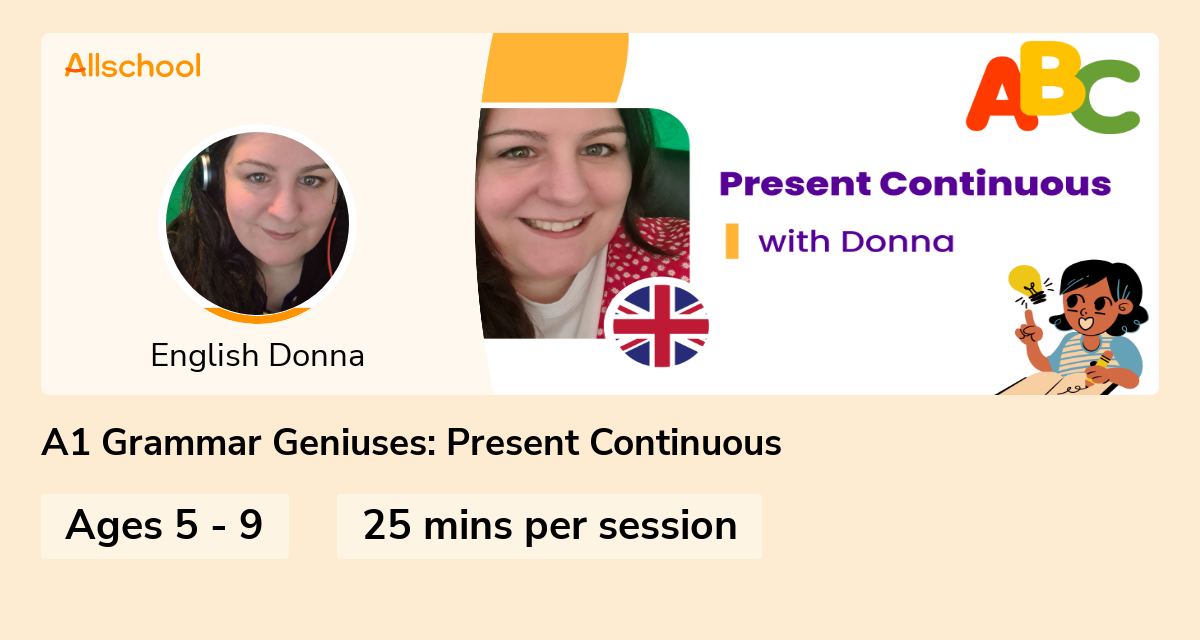 A1 Grammar Geniuses Present Continuous Live Interative Class For