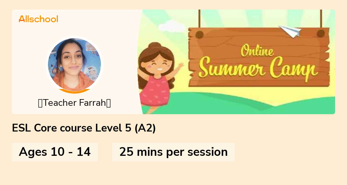 Esl Core Course Level 5 A2 Live Interative Class For Ages 10 14