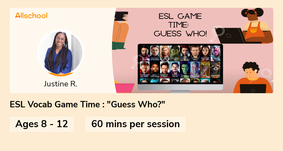 Esl Vocab Game Time Guess Who Live Interative Class For Ages 8