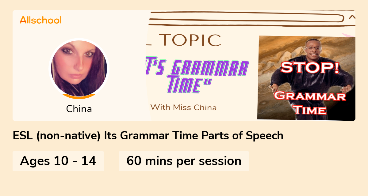 Esl Non Native Its Grammar Time Parts Of Speech Live Interative