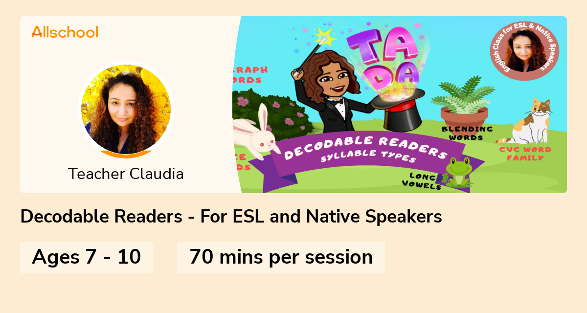 Decodable Readers For Esl And Native Speakers Live Interative Class