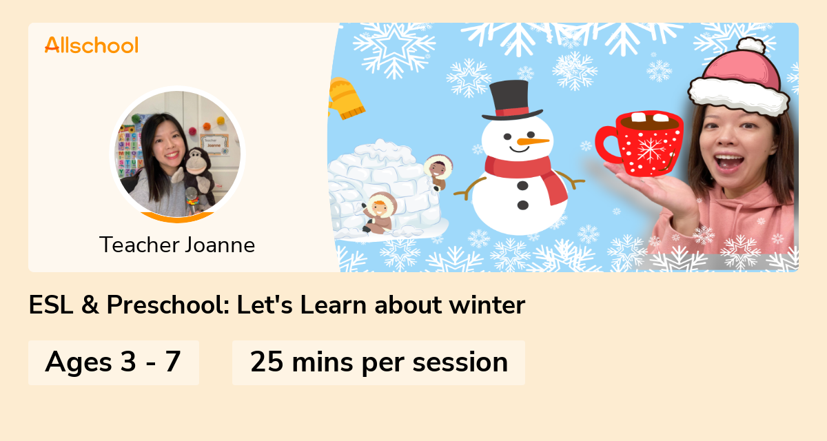 Esl And Preschool Lets Learn About Winter Live Interative Class For