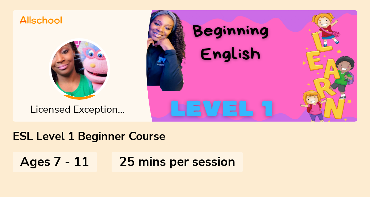 Esl Level 1 Beginner Course Live Interative Class For Ages 7 11