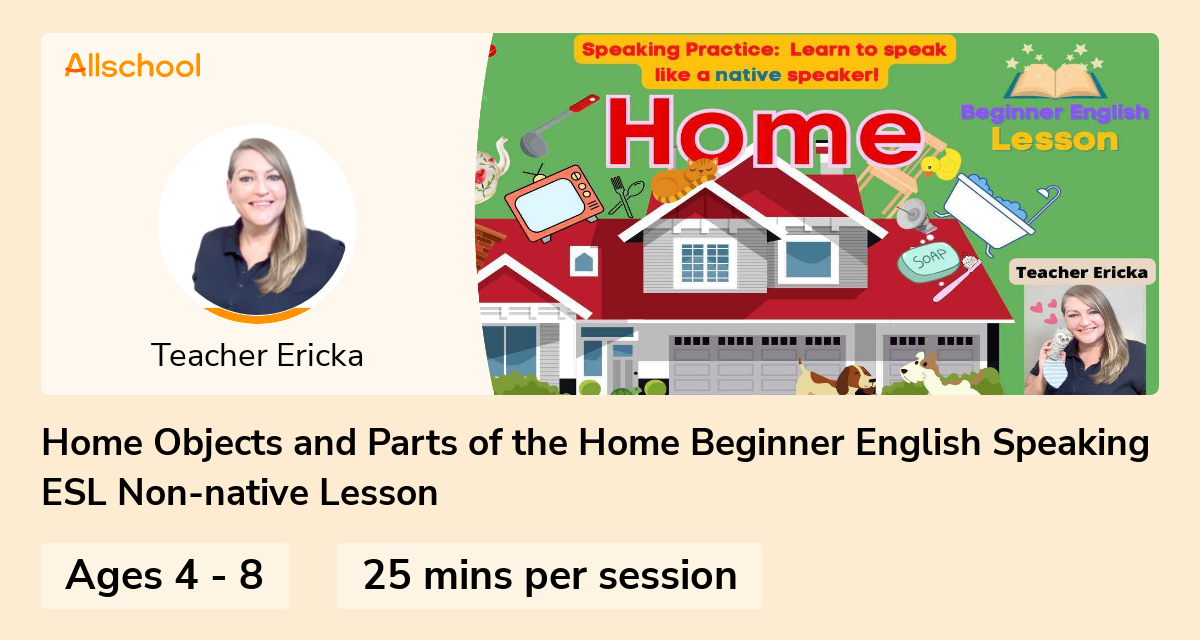 Home Objects And Parts Of The Home Beginner English Speaking Esl Non