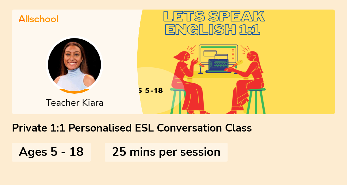 Private 1:1 Personalised ESL Conversation Class | Live interative class ...