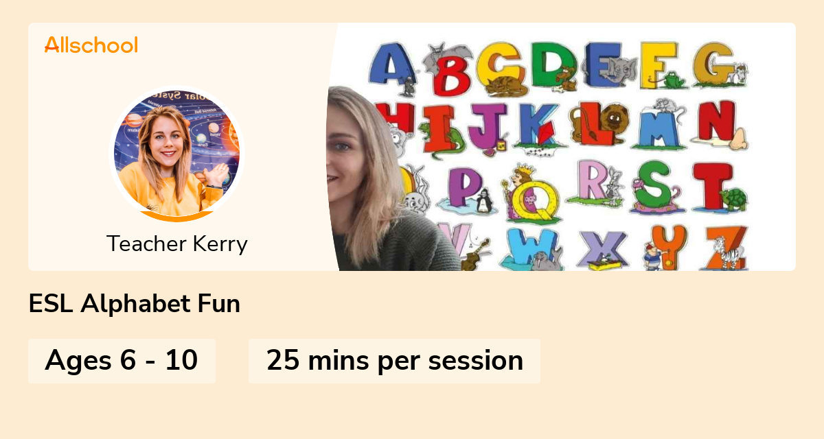Esl Alphabet Fun Live Interative Class For Ages 6 10 Taught By