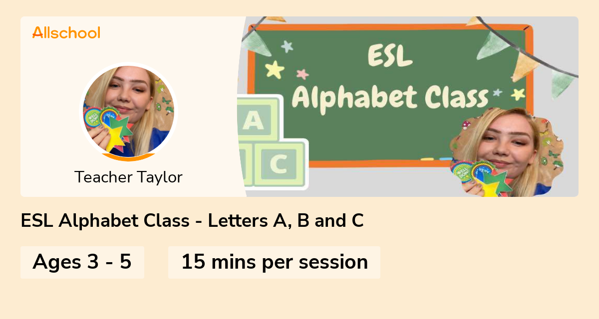Esl Alphabet Class Letters A B And C Live Interative Class For