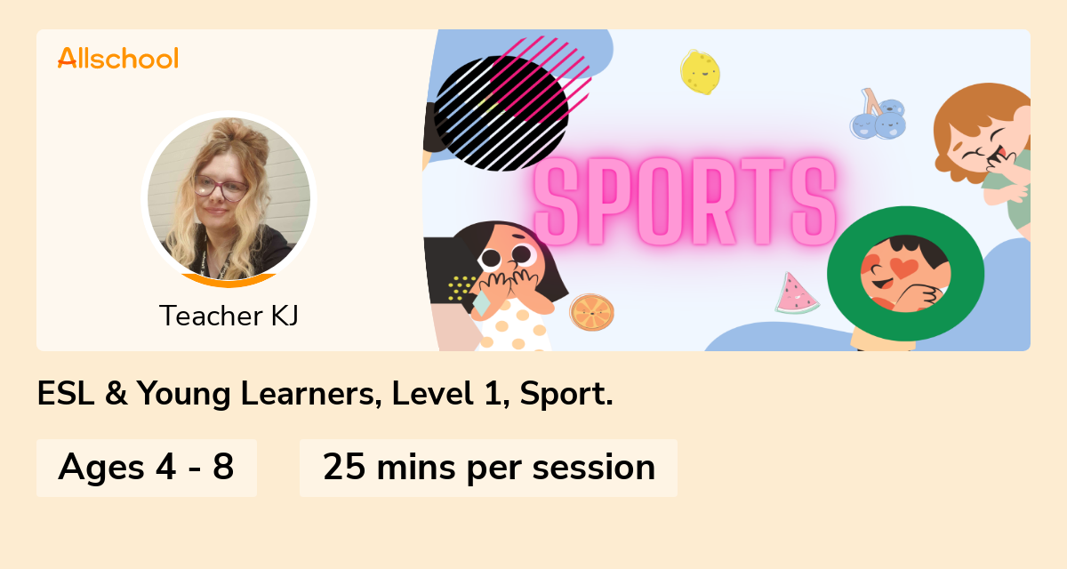 ESL & Young Learners, Level 1, Sport. | Live interative class for ages ...